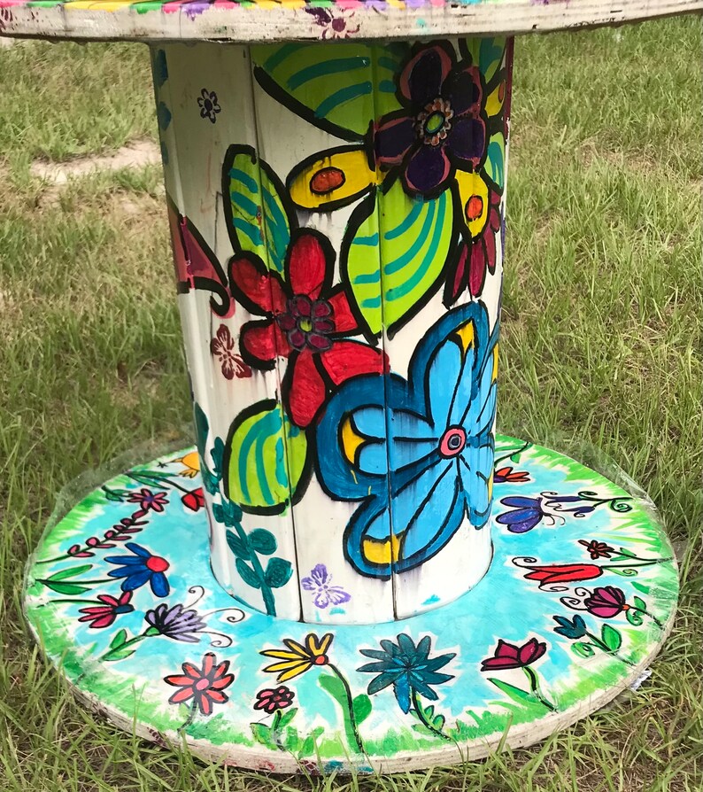 Hand Painted Wooden Spool Table - Etsy