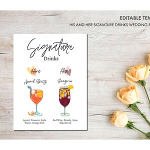 Signature Drink for His and Hers Wedding Canva Template, Bar Sign ...