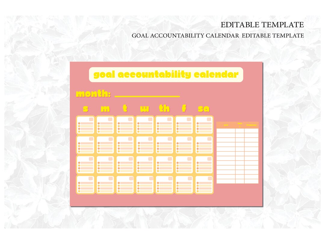 Bright and Inspiring Goal Accountability Tracker Calendar Template ...