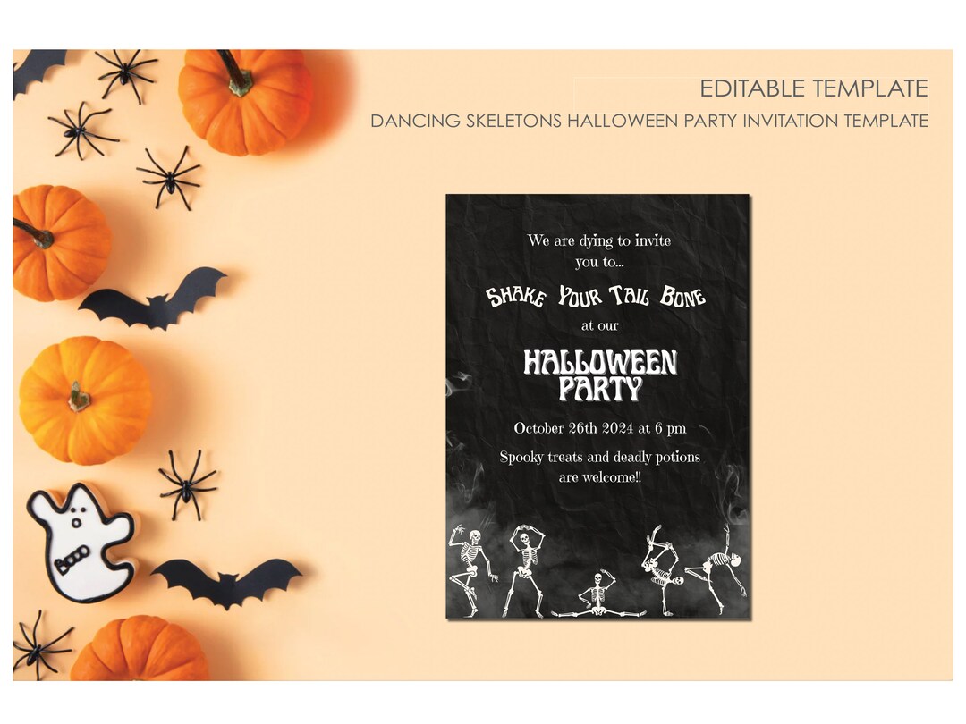 Cute, Spunky Dancing Skeletons Black and White Halloween Party ...