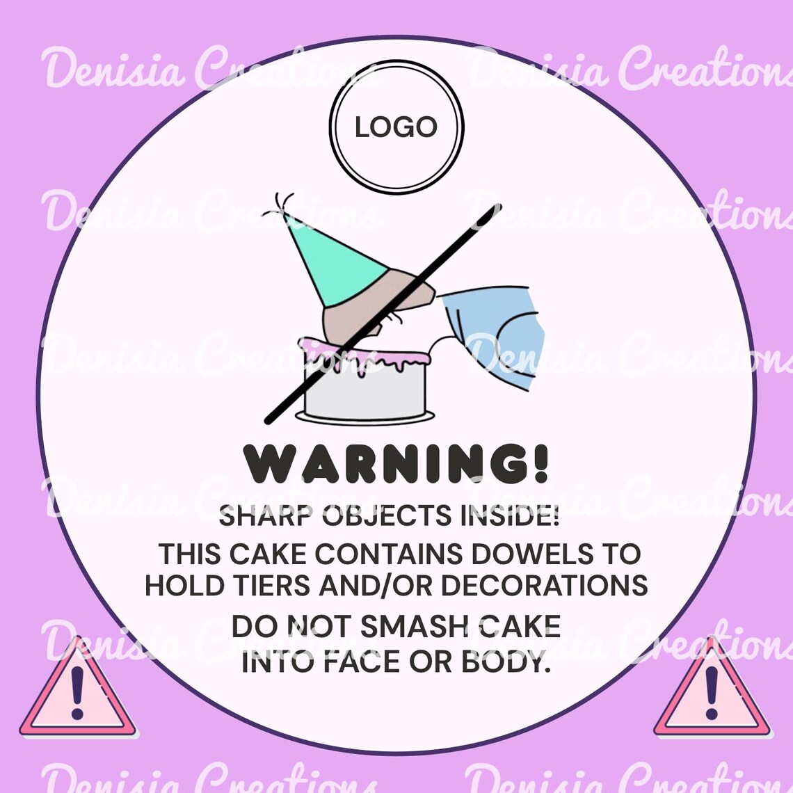 Cake Warning Label Template: Editable Bakery Safety Sticker (digital ...