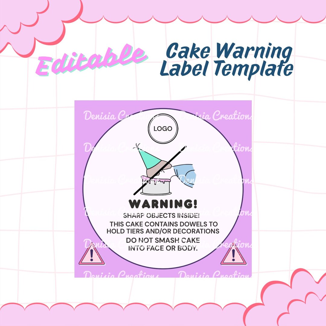 Cake Warning Label Template: Editable Bakery Safety Sticker (digital ...