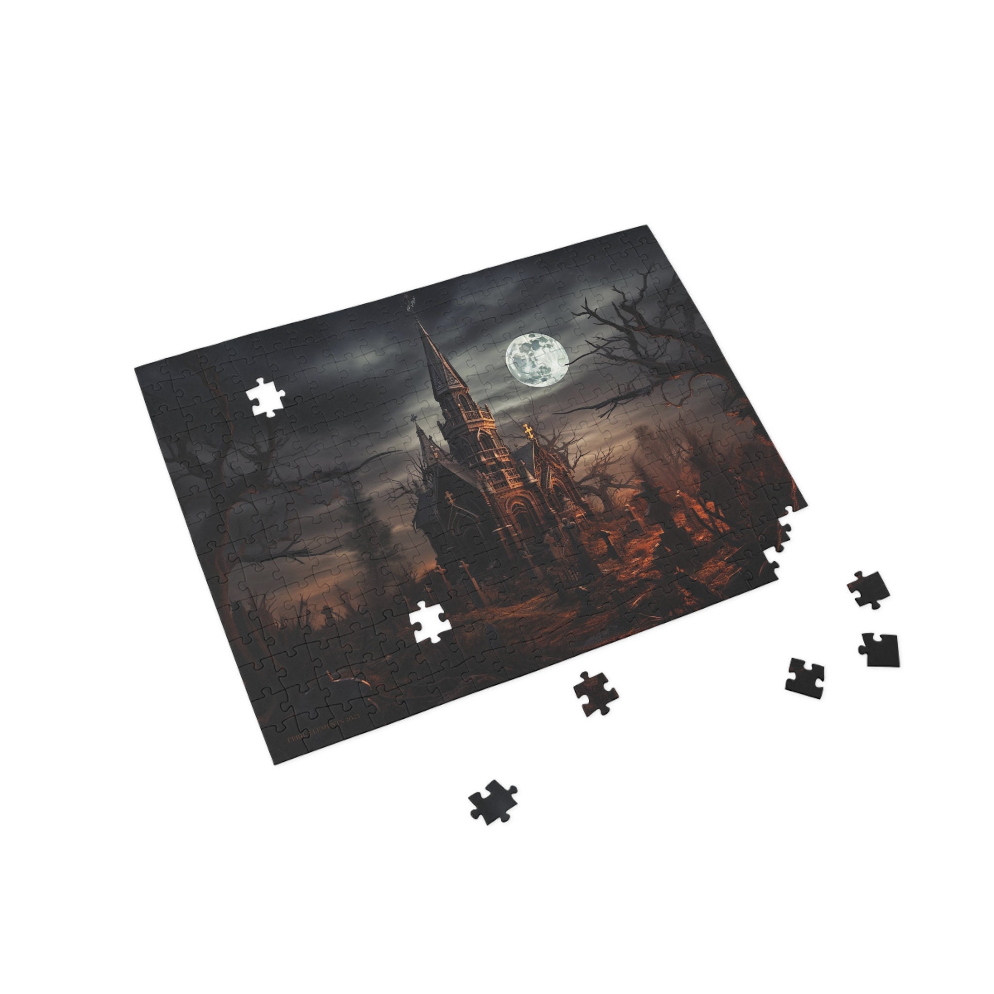 Creepy Church on a Full Moon Night Puzzle (1000-piece), Scary Night ...