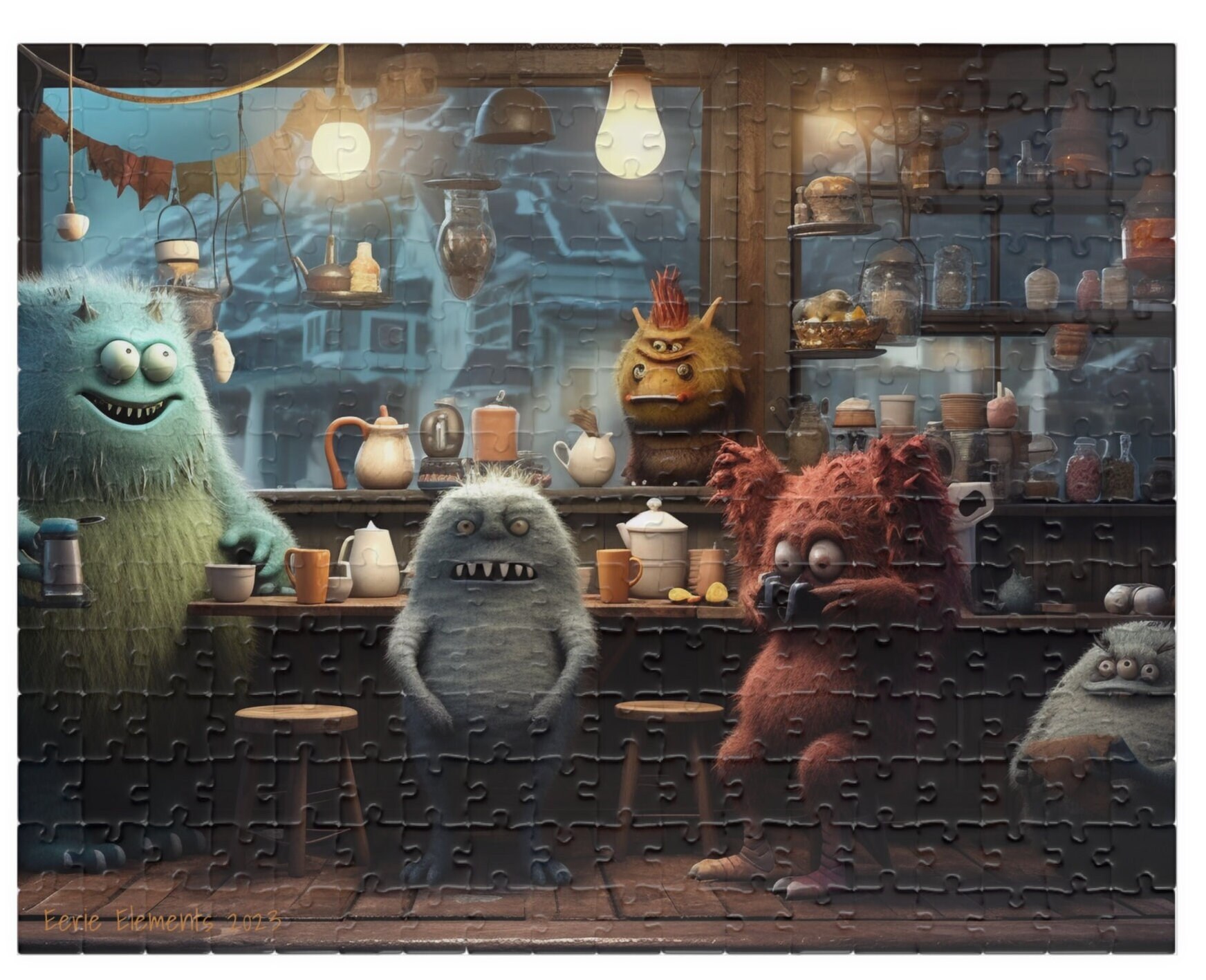 Monsters Coffee Shop Jigsaw Puzzle: Spooky Cartoon Fun - Etsy