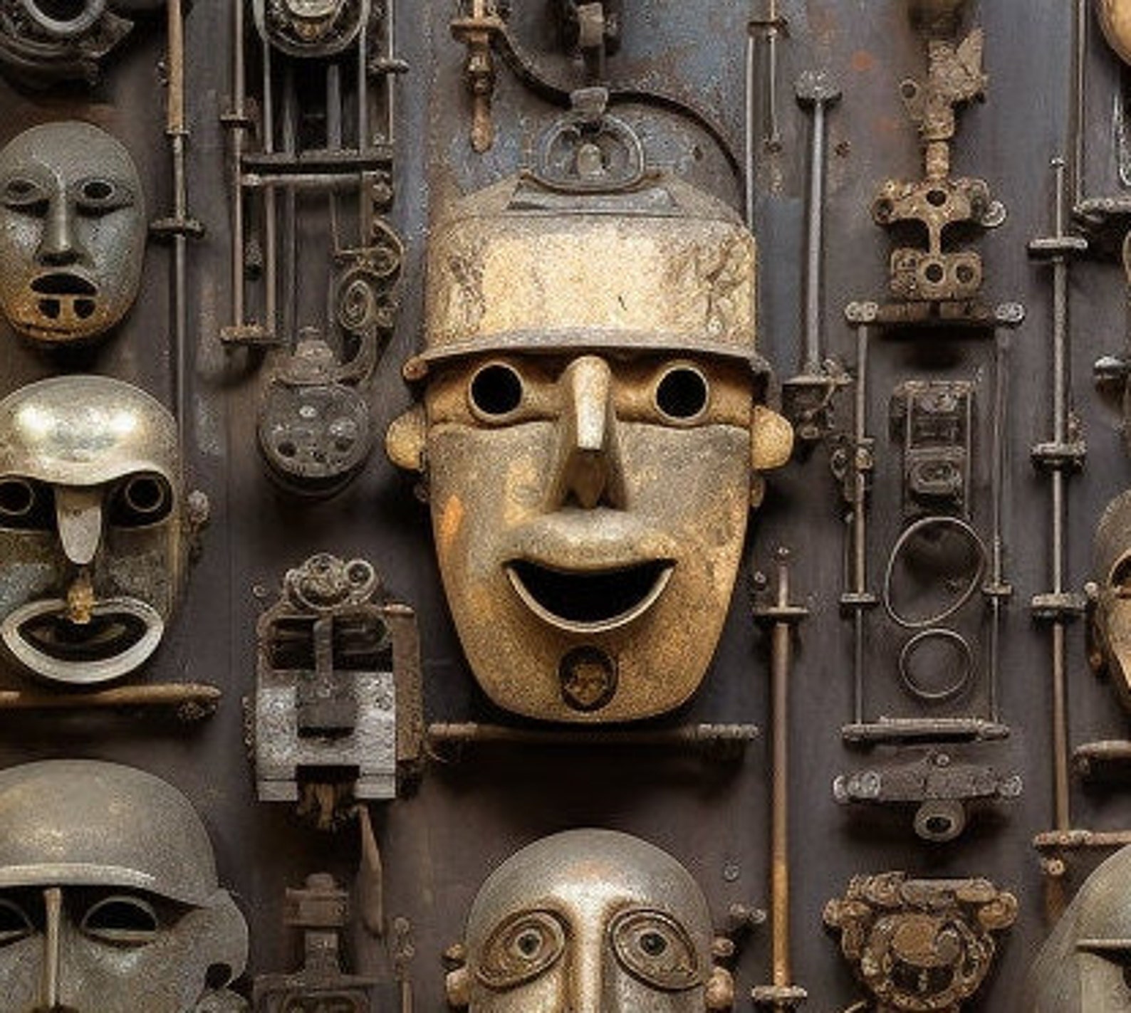 Wall of Metal Faces, Steampunk Puzzle 110, 252, 500, 1014-piece, Gothic ...