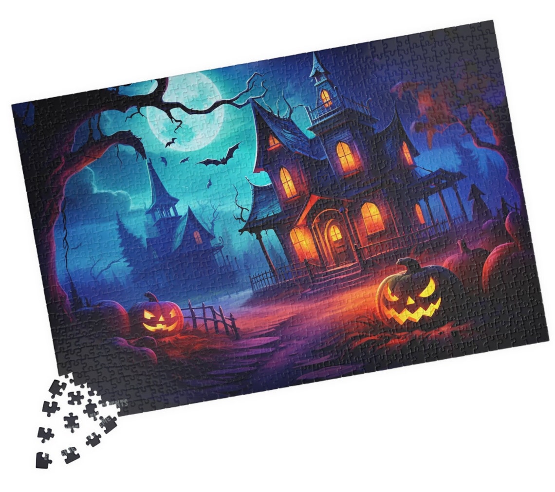 Haunted House Halloween Puzzle: Creepy Full Moon Night - Etsy