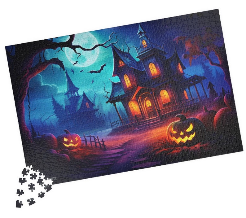 Haunted House Halloween Puzzle: Creepy Full Moon Night - Etsy