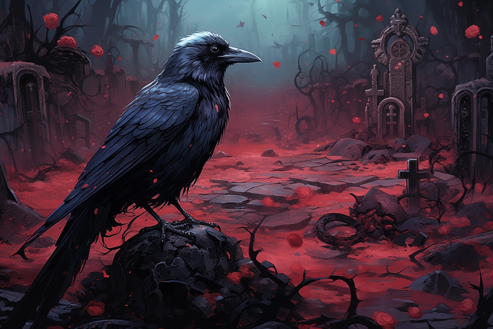 Raven Puzzle (110, 252, 520, 1014-piece), Red Landscape, Moonlit ...