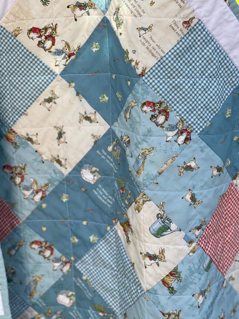 Baby Quilt Peter Rabbit Baby Boy Quilt Blue White Handmade - Etsy