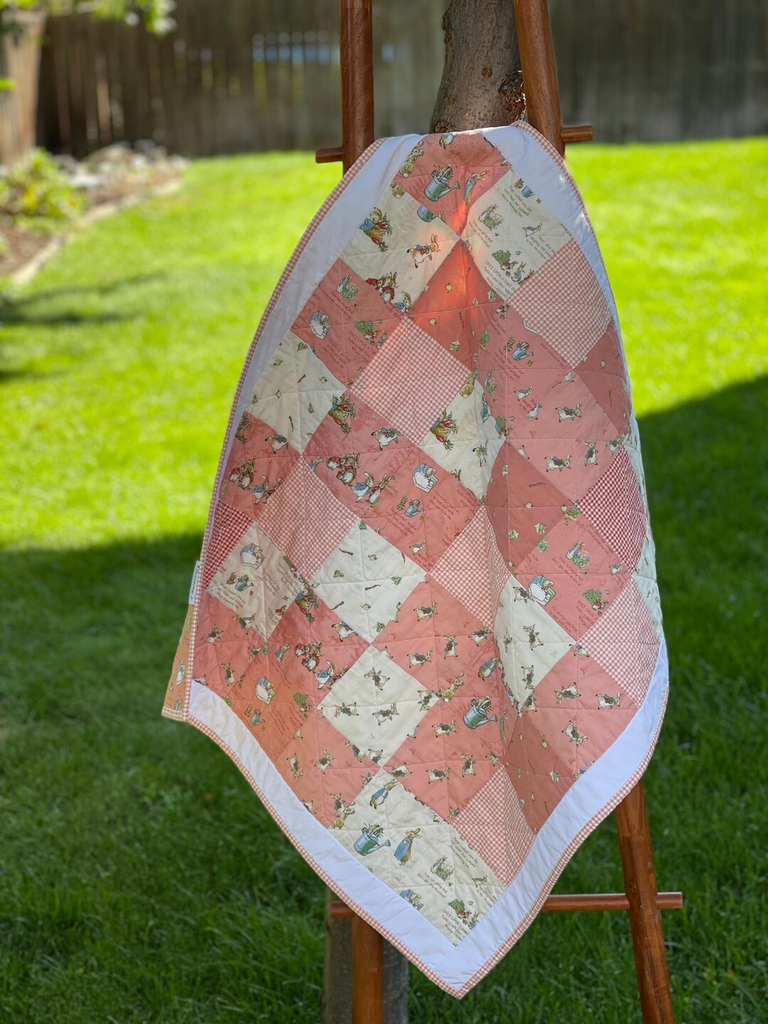 Baby Quilt Peter Rabbit Baby Girl Quilt Pink White Handmade - Etsy