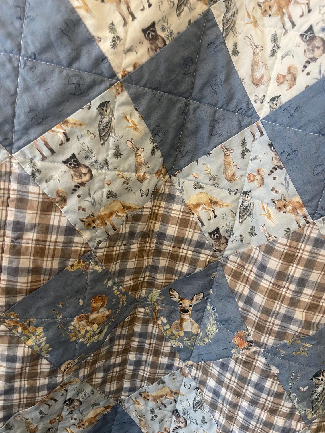 Handmade Baby Boy Forest Animals Quilt – 100% Cotton – 30"x34" Nursery ...