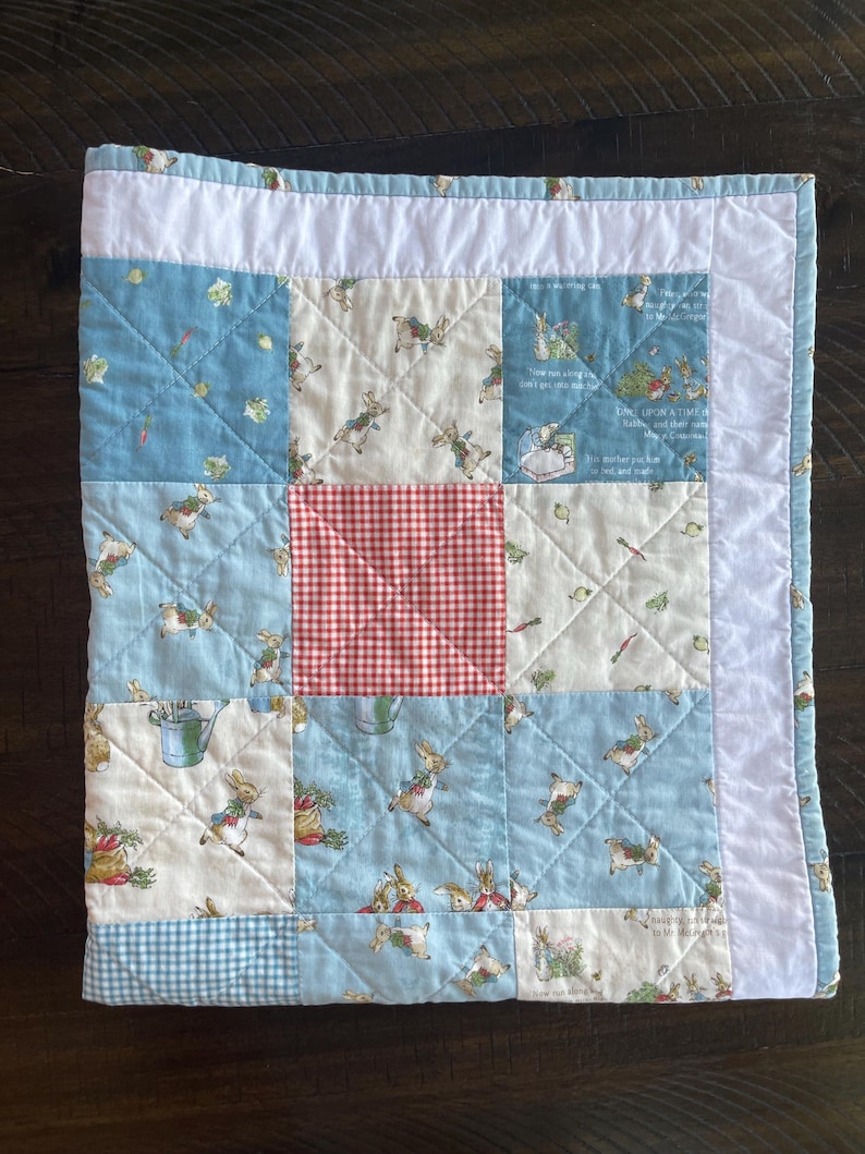Baby Quilt Peter Rabbit Baby Boy Quilt Blue White Handmade - Etsy