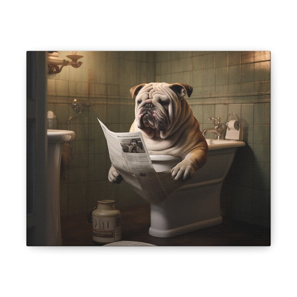 Dog on Toilet Reading Paper - Etsy