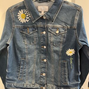 Denim Jean Jacket With Wildflowers and Daisies, Machine Embroidered - Etsy