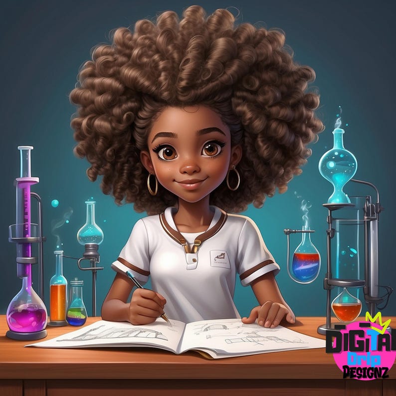 Digital PNG Bundle of African American Teen Girl Scientist: 15 Unique ...