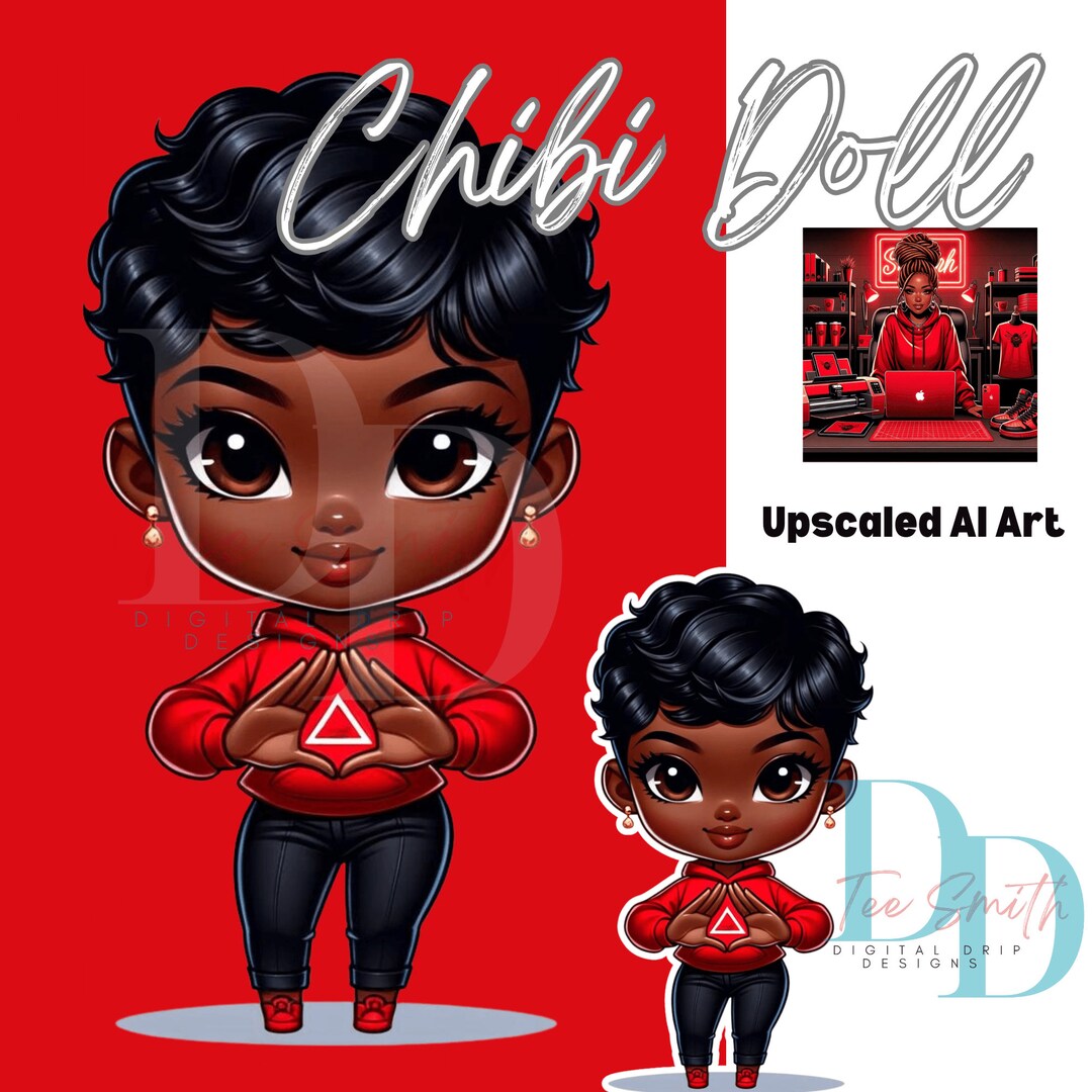 African American sorority Special: Delta Themed Chibi Doll, Versatile ...