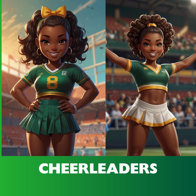 GO GREEN Cheerleaders| African American Chibi. - Etsy