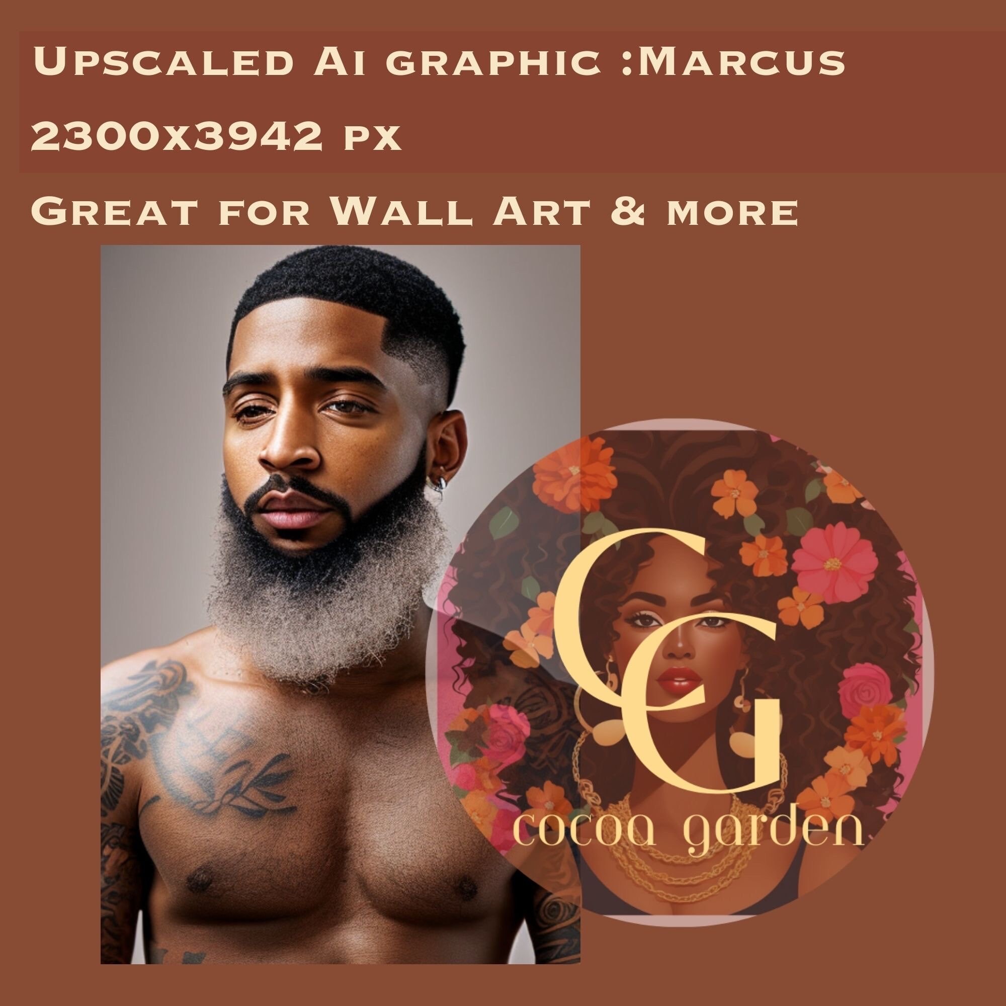 African American Ai Upscaled Photo Bwarded Salt Pepper Man-marcus - Etsy