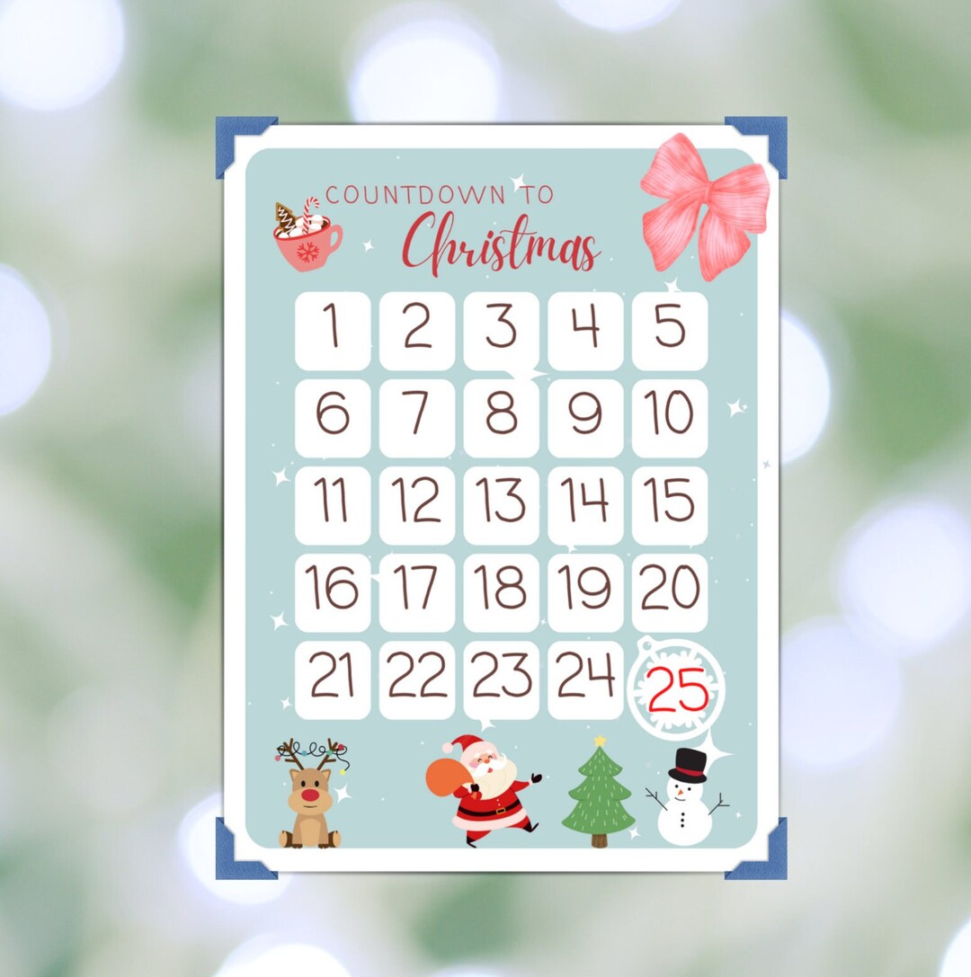 Christmas Holiday Advent Countdown Cute Calendar - Digital Download - Etsy