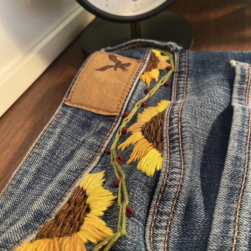 Embroidered Jeans - Etsy