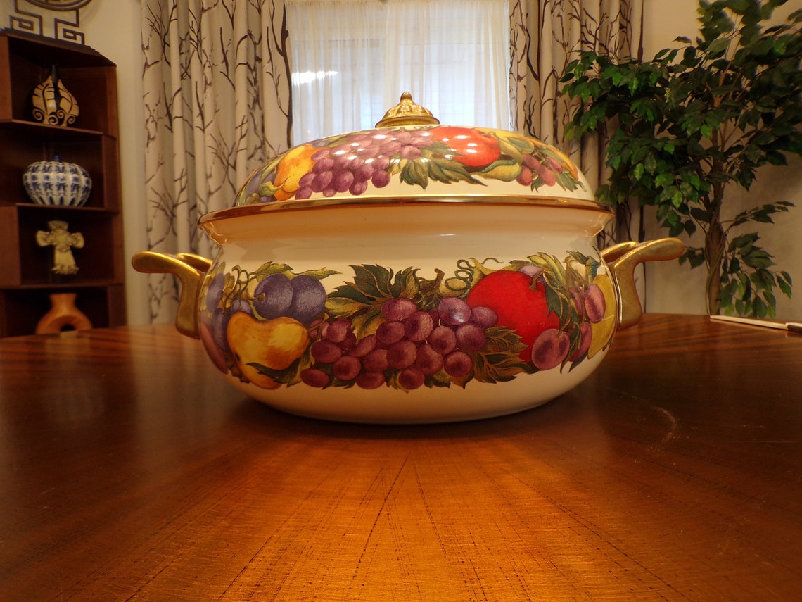 Vintage Cornucopia Enameled Casserole Dish With Fruit Design - Etsy