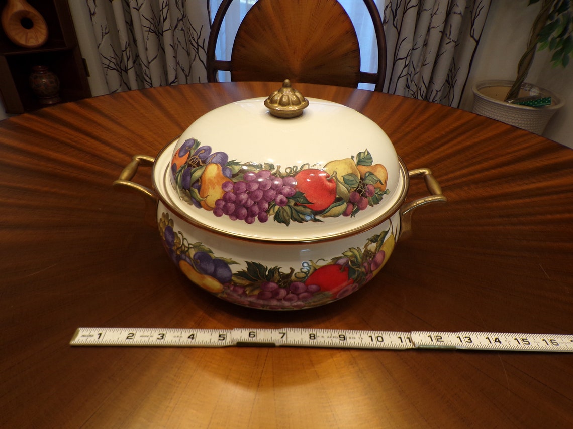 Vintage Cornucopia Enameled Casserole Dish With Fruit Design - Etsy