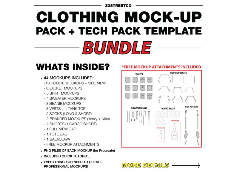 Fashion Mockup Bundle: 44 Garment Mockups + Tech Pack (AI Files) - Etsy