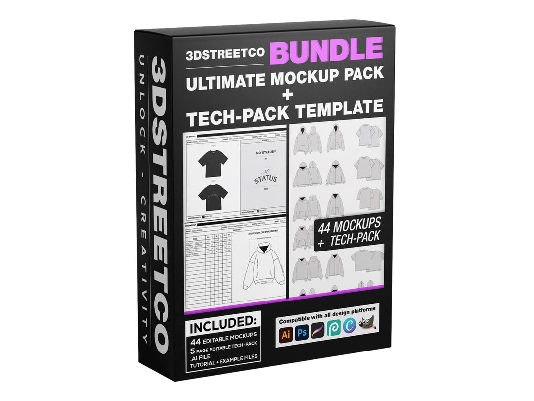 Fashion Mockup Bundle: 44 Garment Mockups + Tech Pack (AI Files) - Etsy