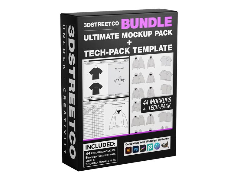 Fashion Mockup Bundle: 44 Garment Mockups + Tech Pack (AI Files) - Etsy