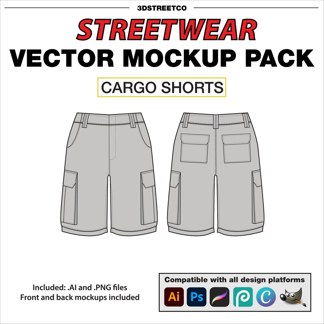 Streetwear Cargo Shorts Vector Mockup (AI & PNG) - Etsy