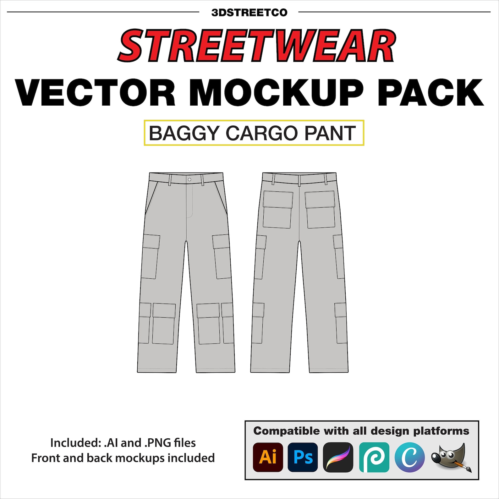 Streetwear BAGGY CARGO PANT Vector Mockup Pack: Perfect for Clothing ...