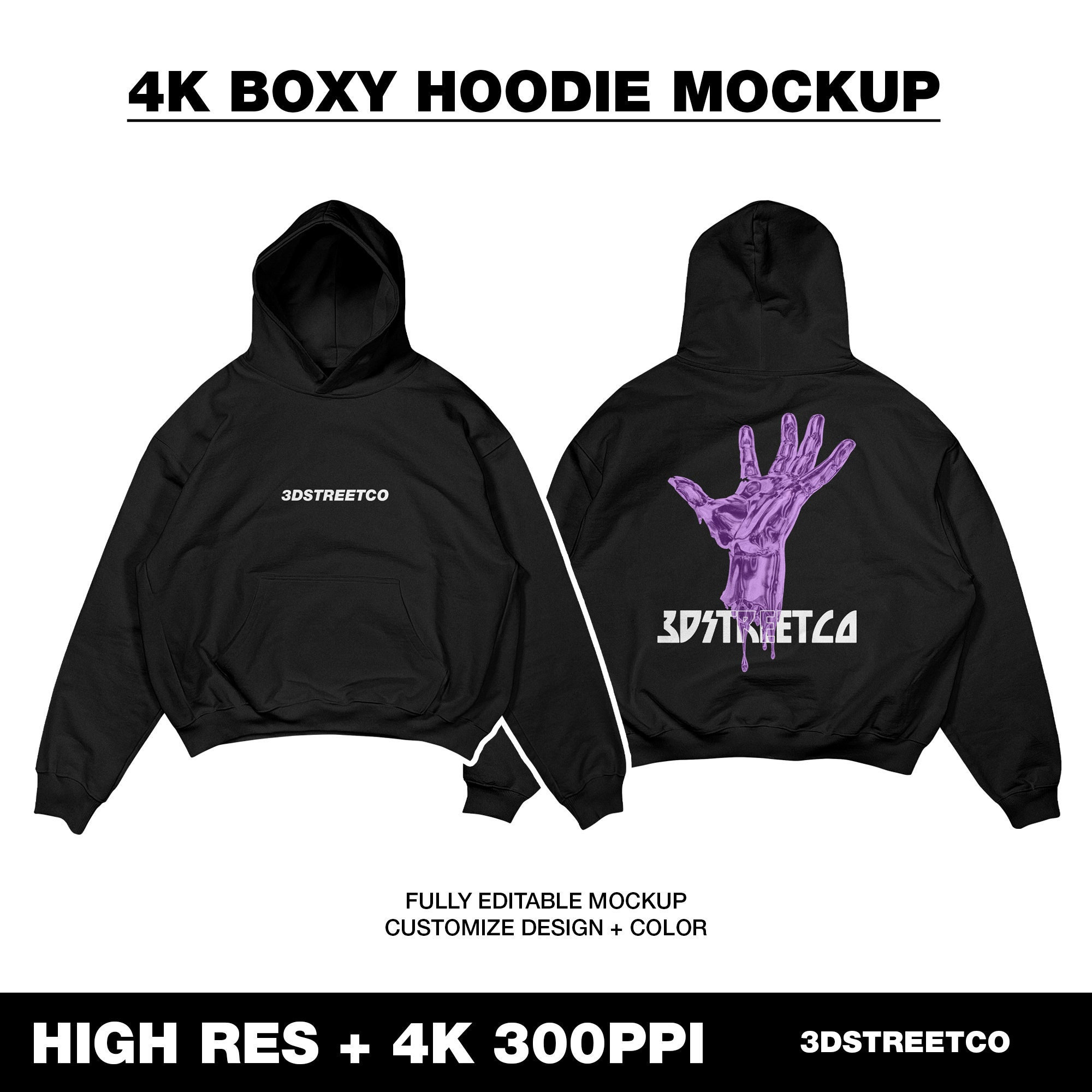 High-resolution 4K Boxy Hoodie Mockup - 300PPI, Photoshop Ready ...