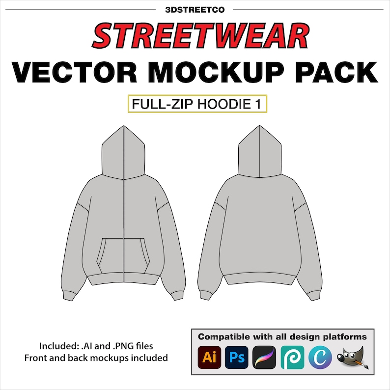 Streetwear FULL-ZIP 1, Vector Mockup: Perfect for Clothing Brands ...