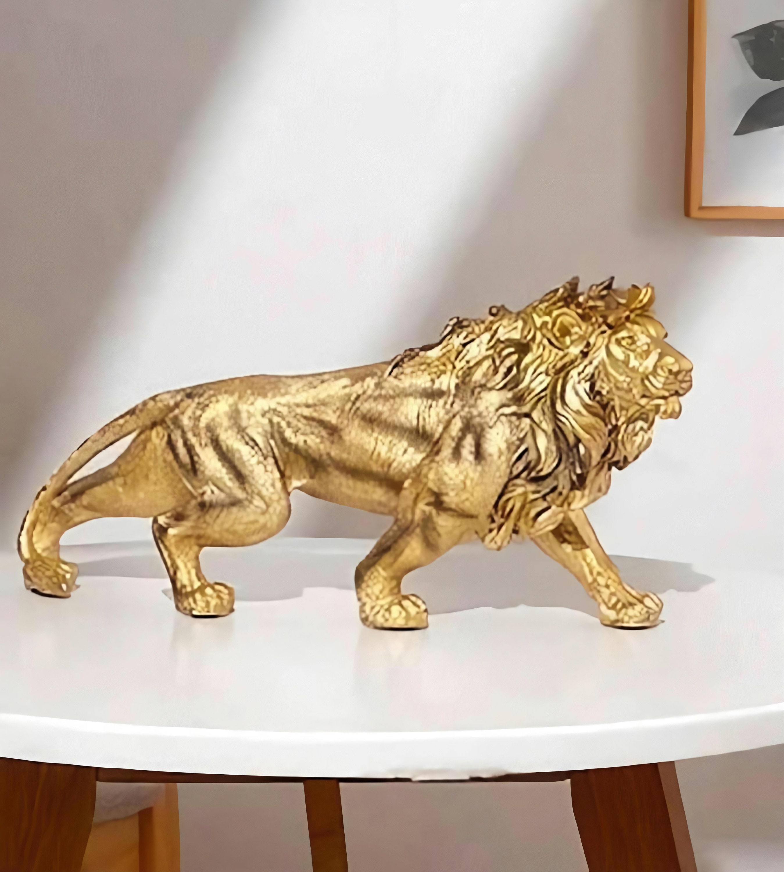Golden Lion Statue Regal Full-body Sculpture for Home Decor Majestic ...