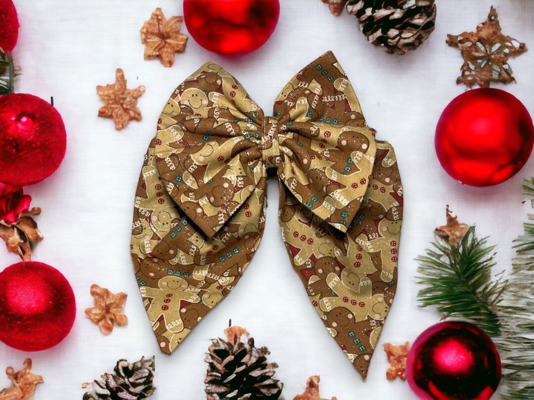 Gingerbread People Bow, Christmas Bow, Long Tail Christmas Bow, Winter ...