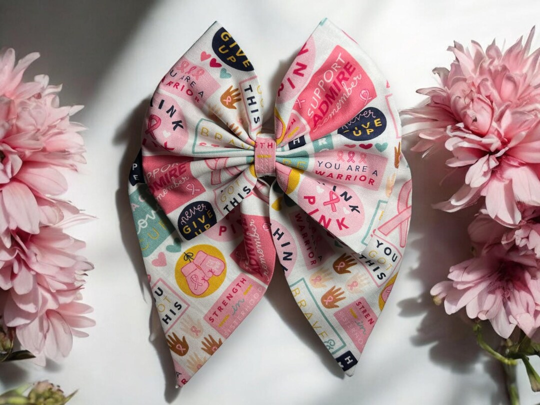 Breast Cancer Bow, Pink October Bow, Pink Bow, Girly Bow, Long Tail ...