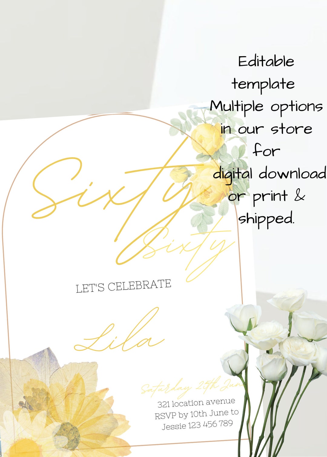Floral Yellow Birthday Invitation 30th 40th 50th 60th - Etsy