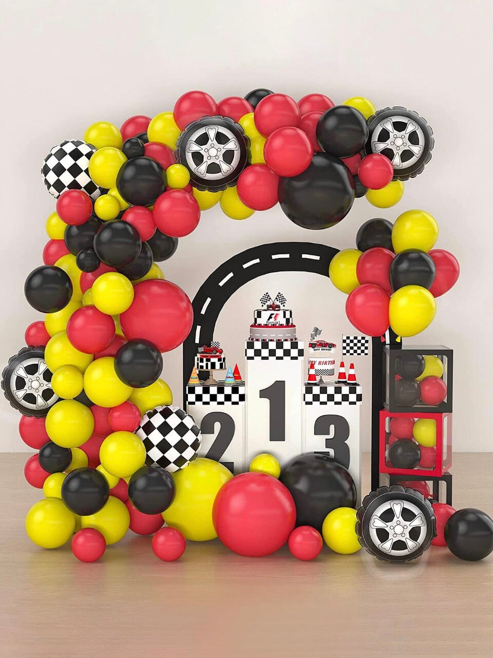 123pcs Race Car Theme Balloon Garland, Two Fast Birthday Decorations ...