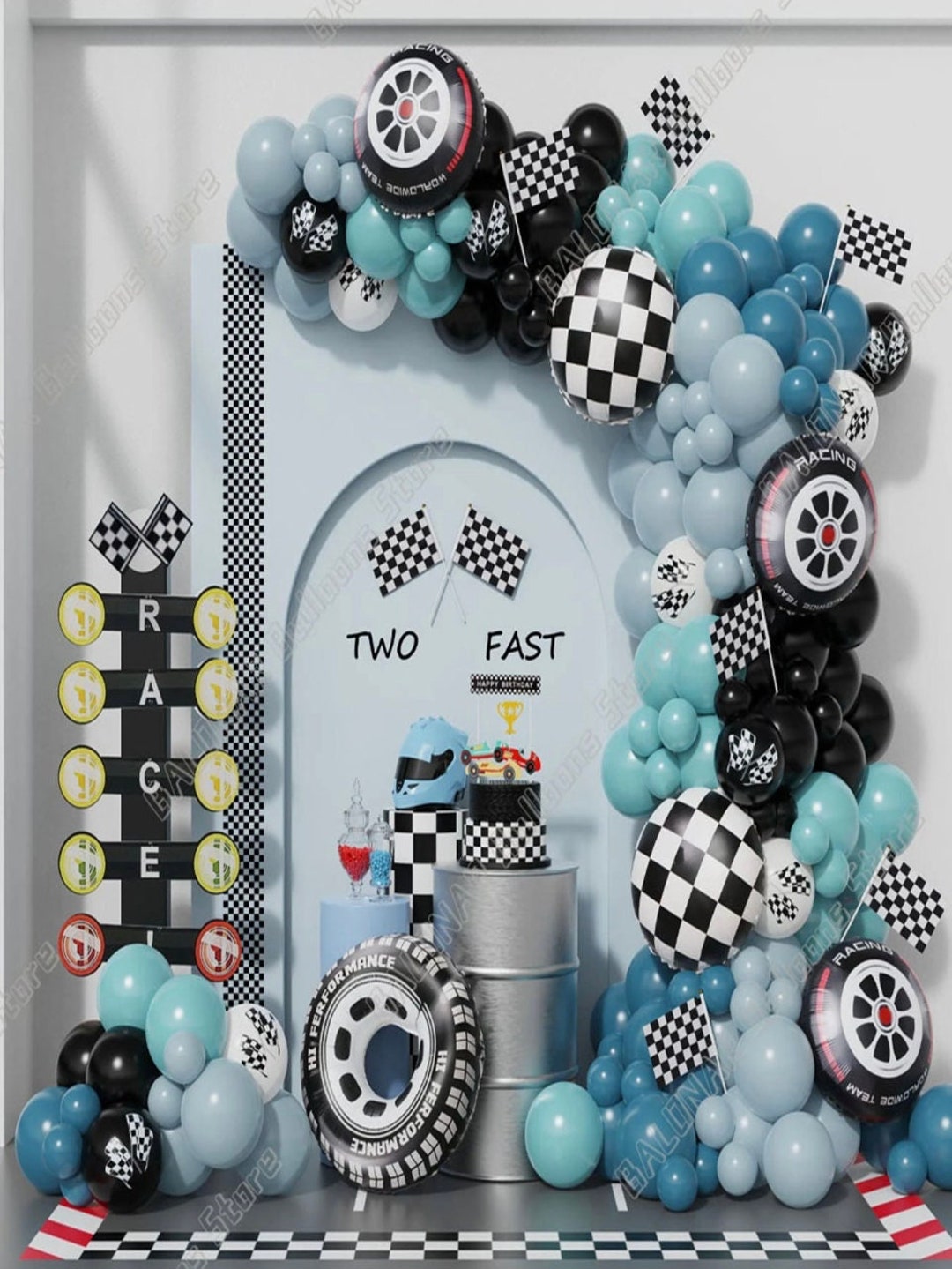 147pcs Race Car Theme Balloon Garland, Two Fast Birthday Decorations ...