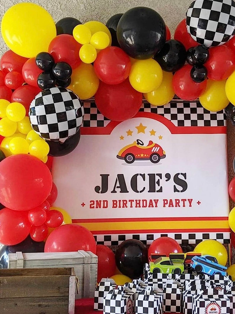 123pcs Race Car Theme Balloon Garland, Two Fast Birthday Decorations ...