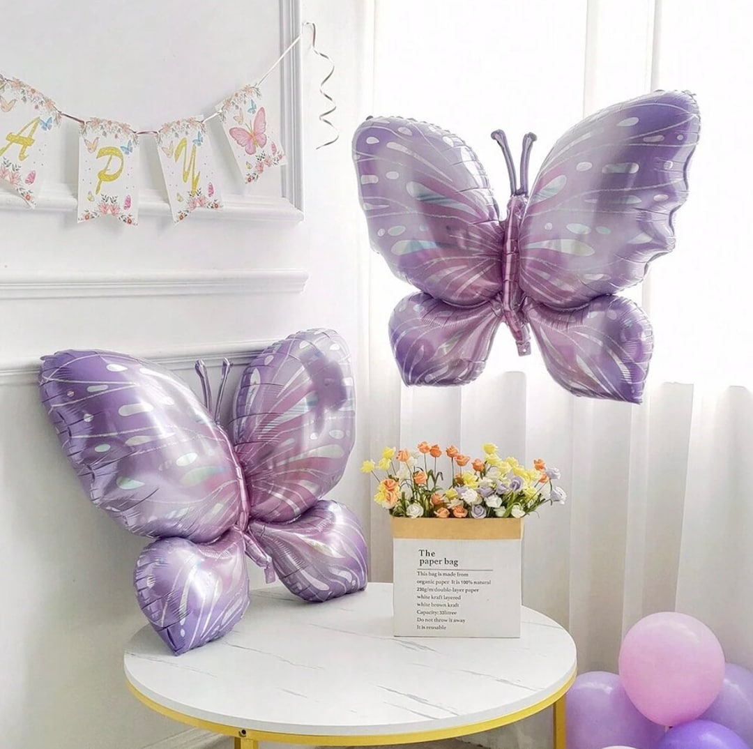 Purple Butterfly Foil Balloon 40inch, Purple Silver Butterfly Balloons ...
