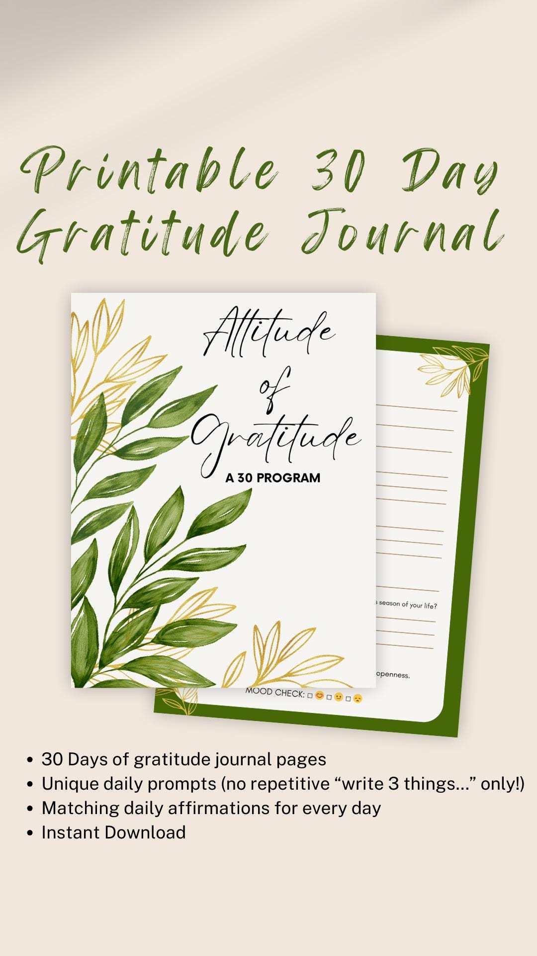 Attitude of Gratitude 30 Day Gratitude Journal Printable- Self Care ...