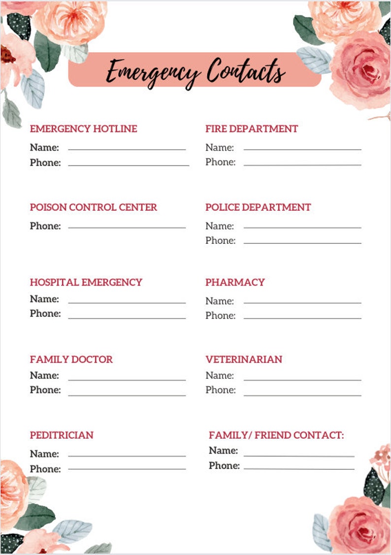 Customizable Emergency Contact Templates & Babysitter Information ...