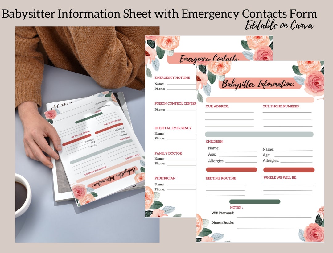 Customizable Emergency Contact Templates & Babysitter Information ...
