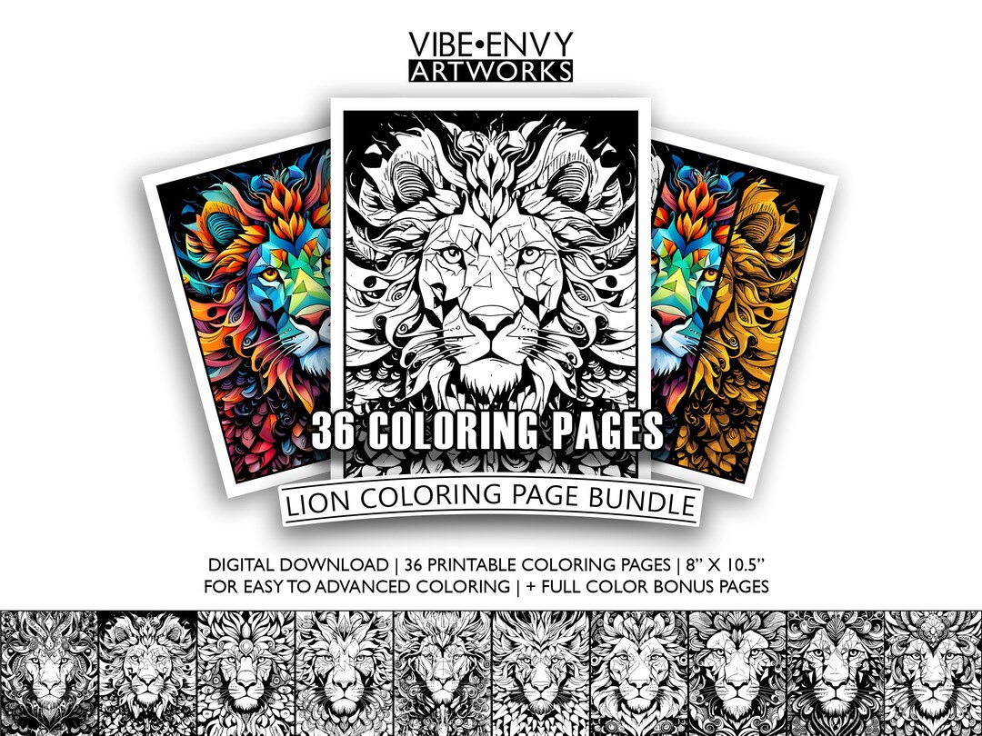 Mandala Lion Coloring Pages for Adults, Instant Download Bundle ...