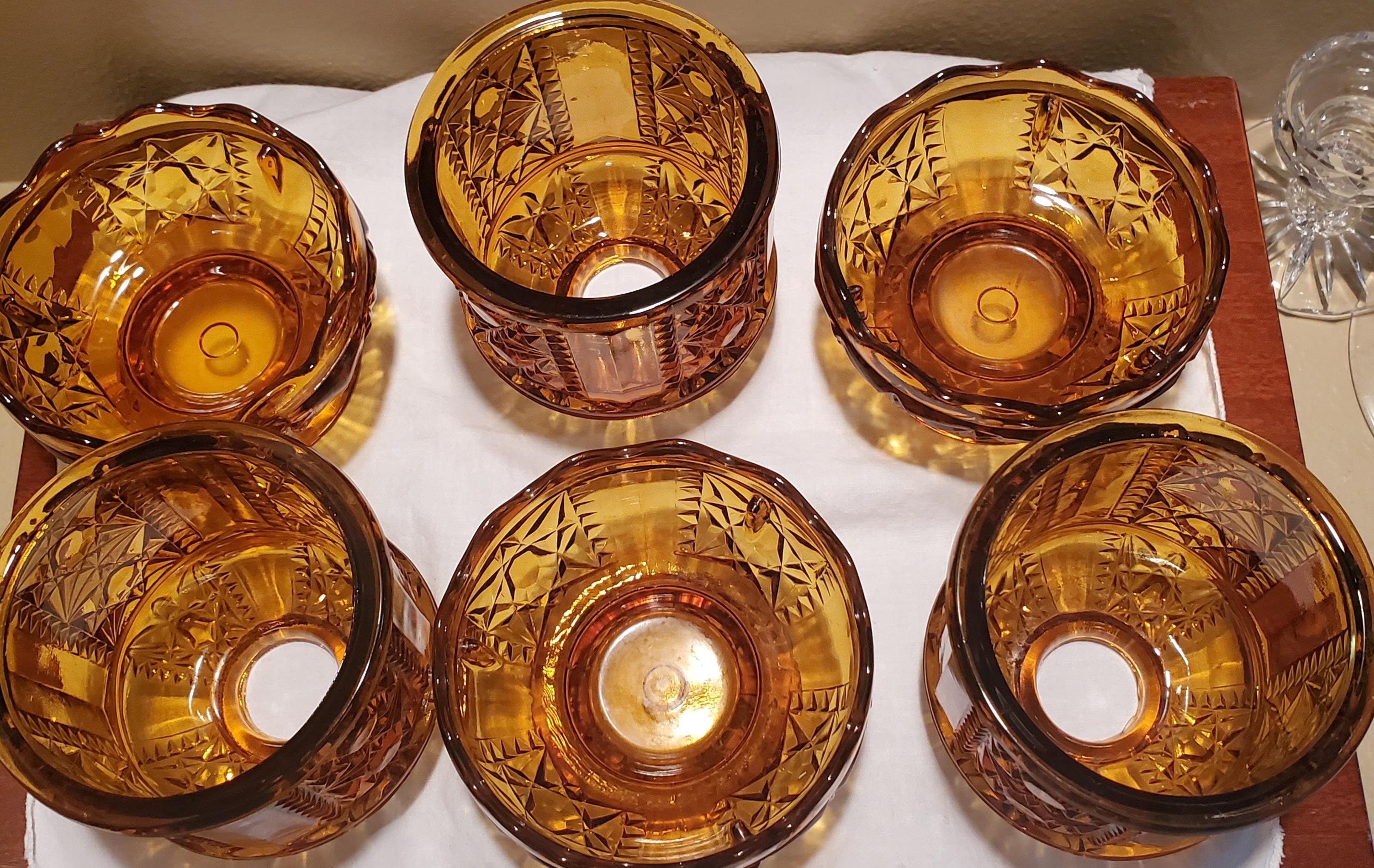 Vintage Indiana Glass Company Amber Glass Stars and Bars 6.5 Inch Fairy ...