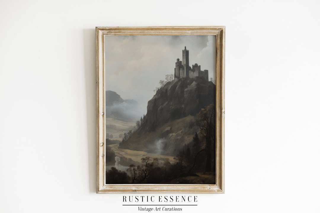 Scandinavian Moody Castle Rustic Oil Painting, Vintage Northern ...