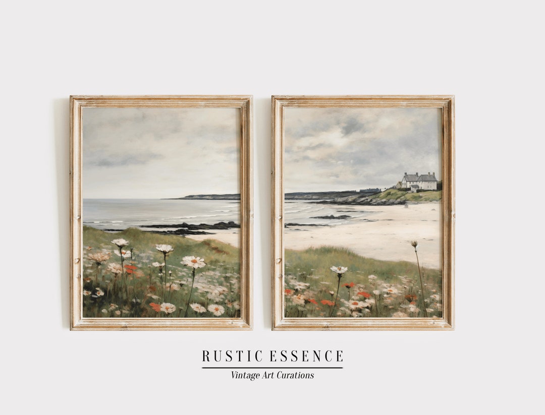 Vintage Coastal Cottage Print Set | Antique Country Cottage Wall Art ...