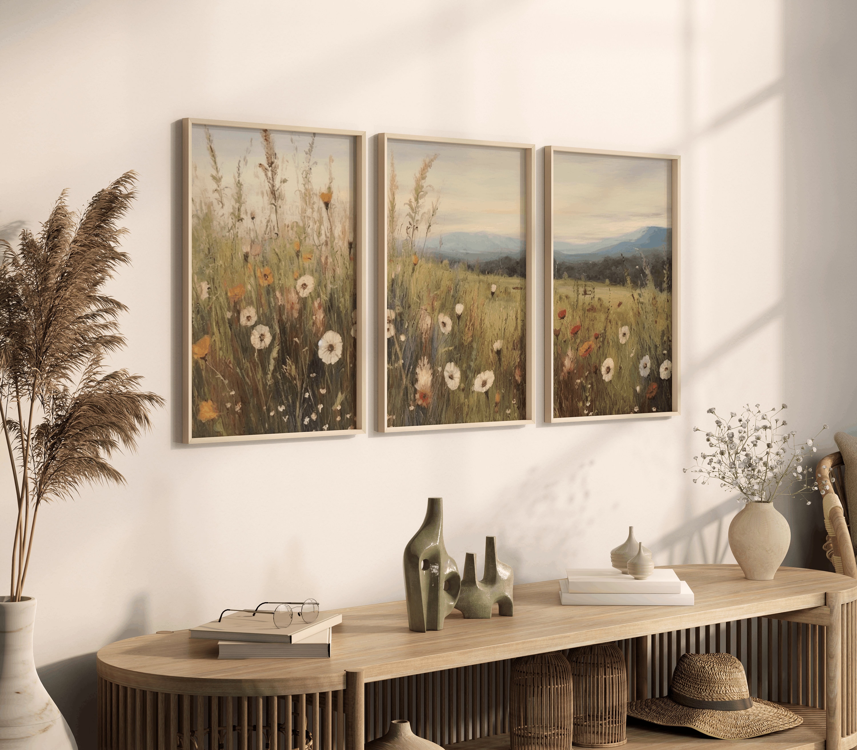 Country 3 Pieces Vintage Wall Art | Neutral Split Print | Wildflower ...