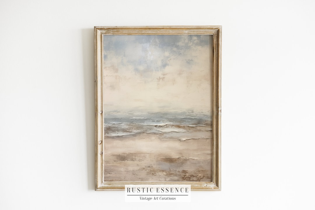 Muted Neutral Coastal Beach | Soft Tones Ocean Seascape | Vintage Oil ...